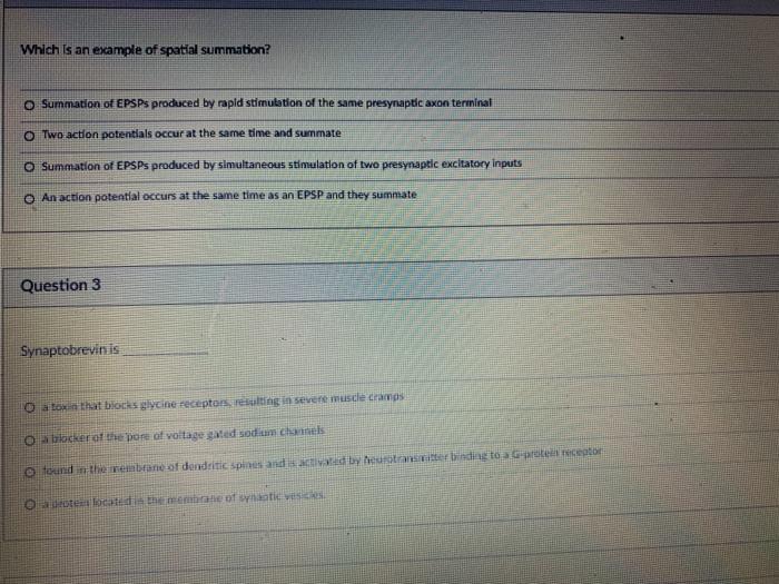 Solved Which is an example of spatial summation? o Summation | Chegg.com