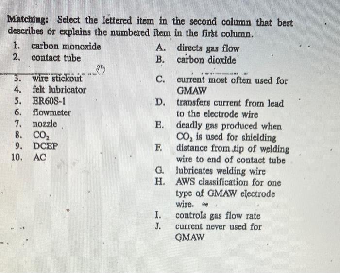 Solved Matching: Select the lettered item in the second | Chegg.com