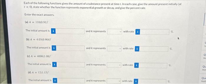 Each of the following functions gives the amount of a | Chegg.com