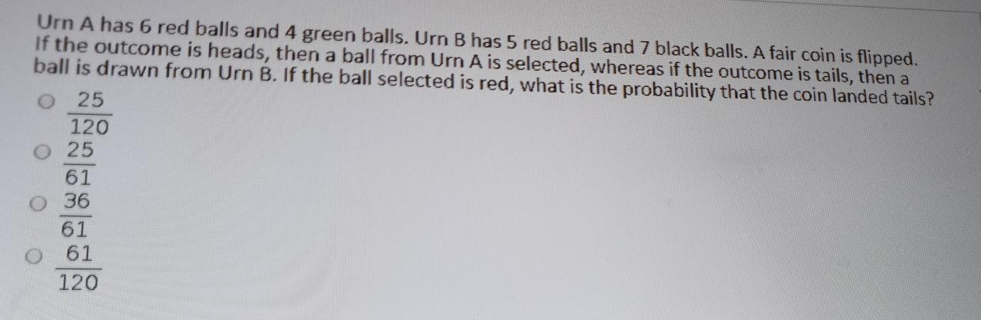Solved Urn A has 6 red balls and 4 green balls. Urn B has 5 | Chegg.com
