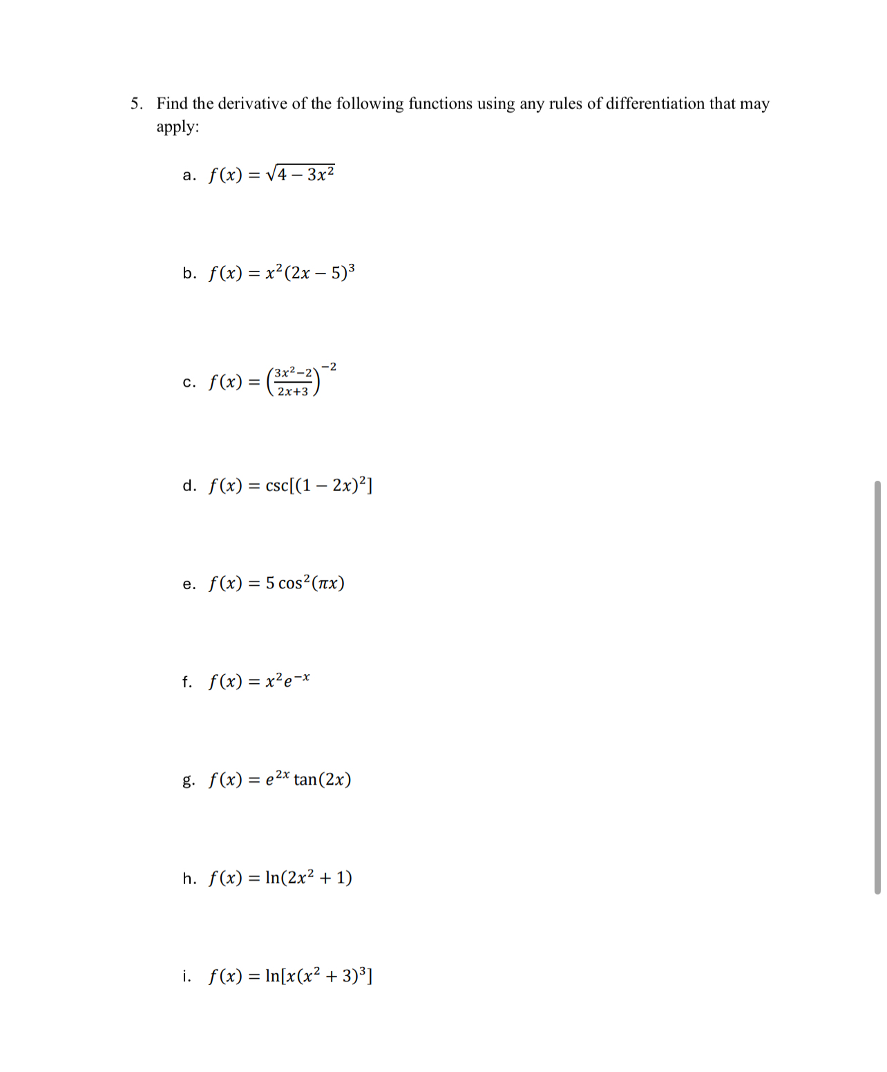 Solved Find the derivative of the following functions using | Chegg.com