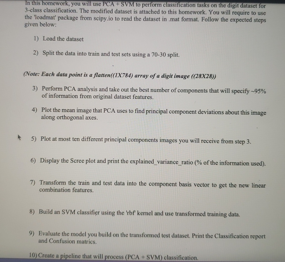 Solved In this homework, you will use PCA + ﻿SVM to perform | Chegg.com