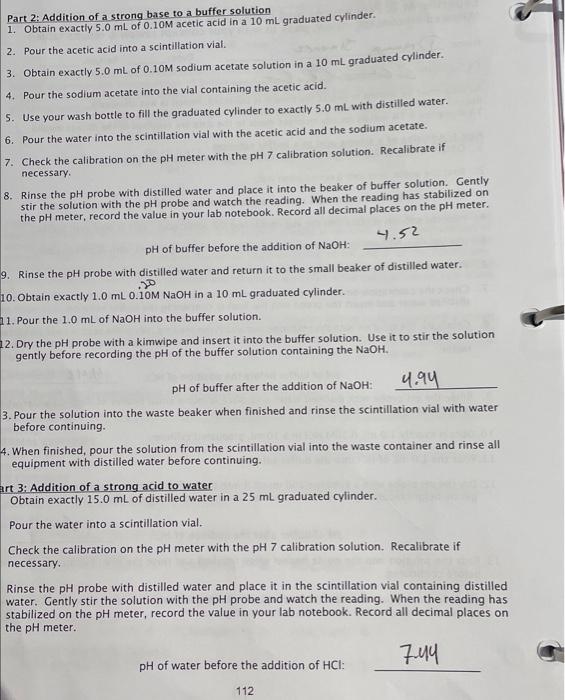 Solved Part 1: Addition of a strong acid to a buffer | Chegg.com