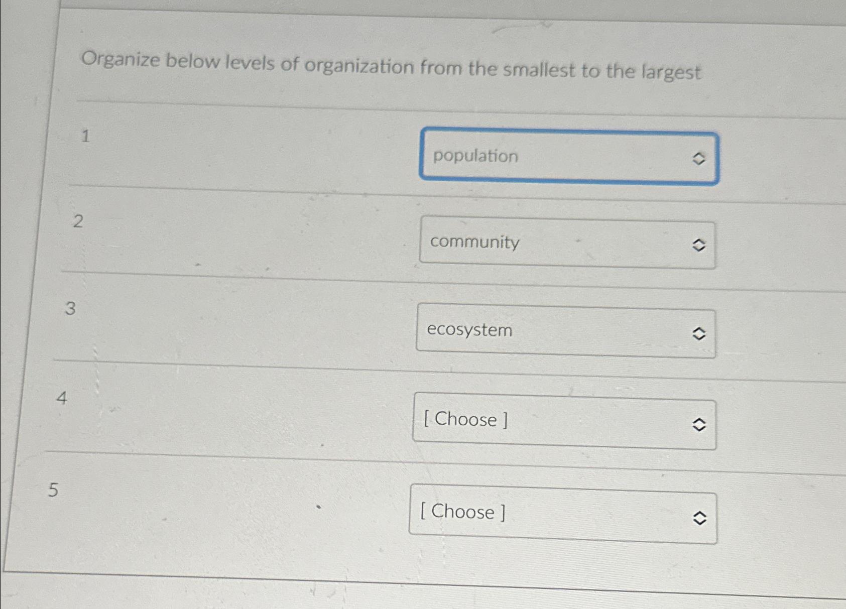 Solved Organize below levels of organization from the | Chegg.com