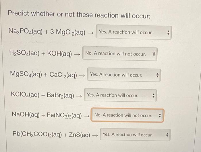 Solved Predict whether or not these reaction will occur: | Chegg.com