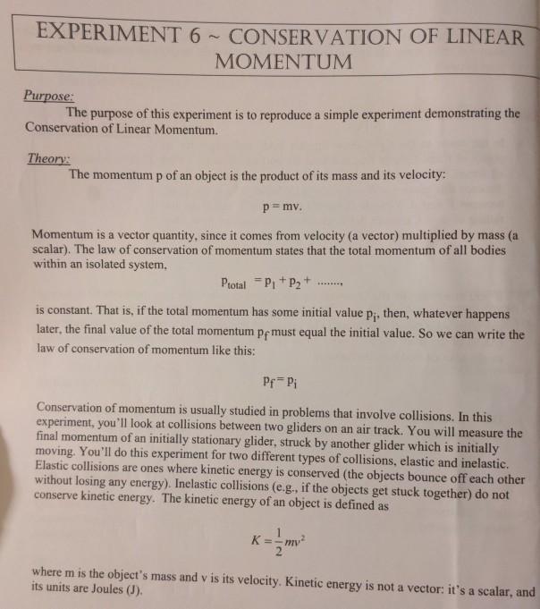 Experiment 6 Conservation Of Linear Momentum