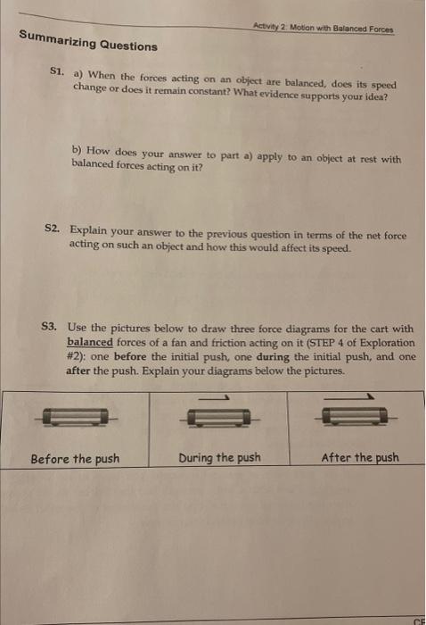 Solved Actity'2. Motian with Balanced Forces Summarizing | Chegg.com