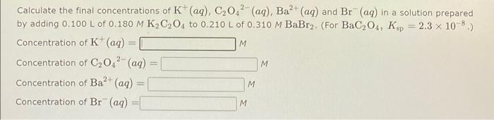 Solved Calculate the final concentrations of | Chegg.com