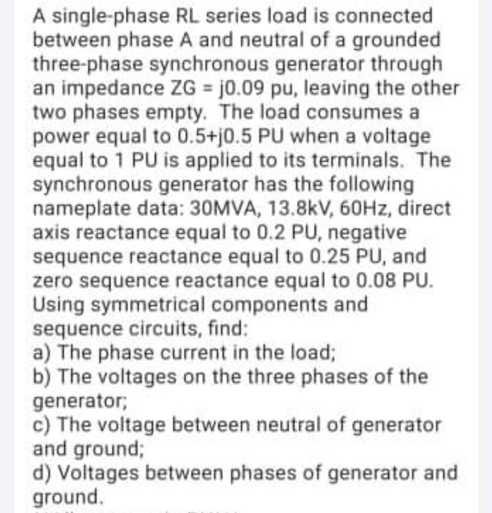 Solved A single-phase RL series load is connected between | Chegg.com