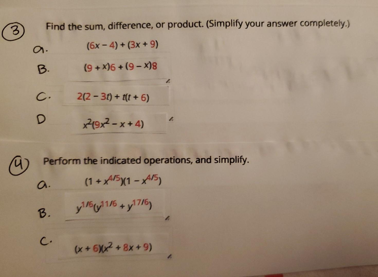 Solved 3) Find the sum, difference, or product. (Simplify | Chegg.com
