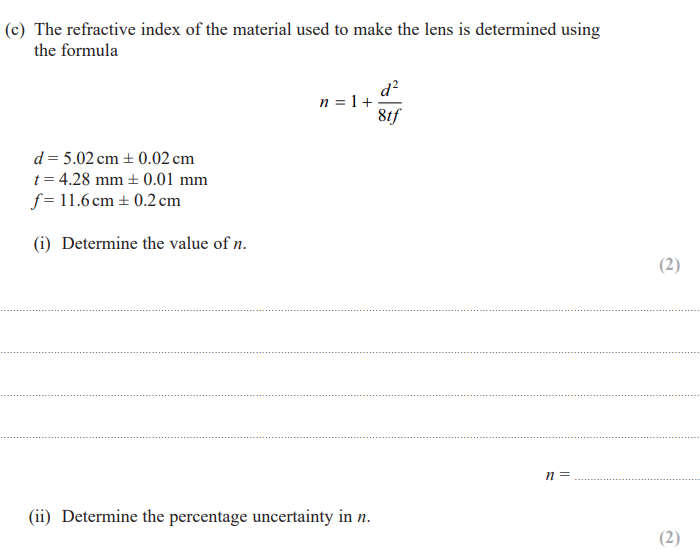 Solved (c) ﻿The refractive index of the material used to | Chegg.com