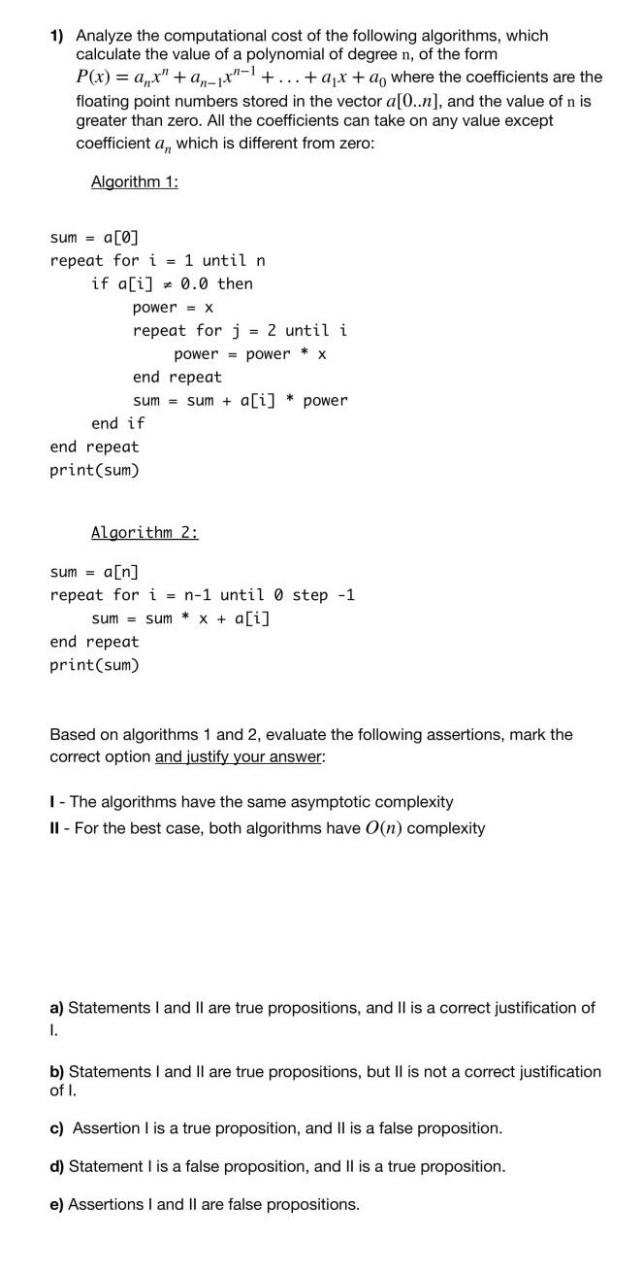 Solved 1) Analyze the computational cost of the following | Chegg.com