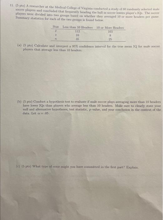 Solved 11. (5 pts) A researcher at the Medical College of | Chegg.com