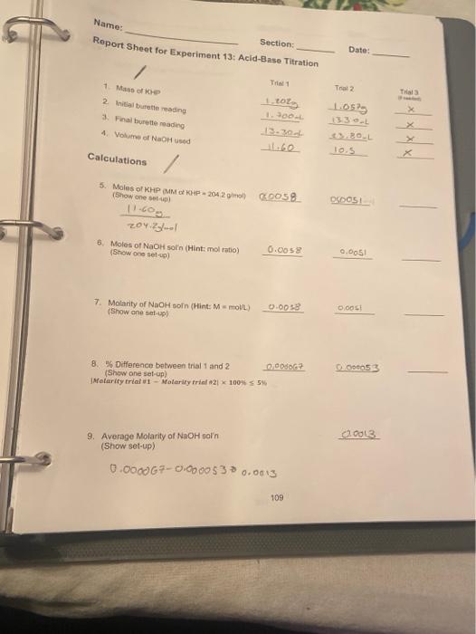 Solved Name: Section: Report Sheet for Experiment 13: | Chegg.com