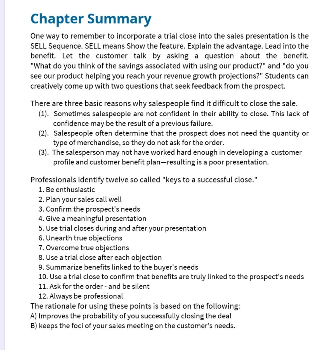 Solved Chapter Summary One way to remember to incorporate a | Chegg.com