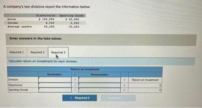 Solved A company's two divisions report the information | Chegg.com