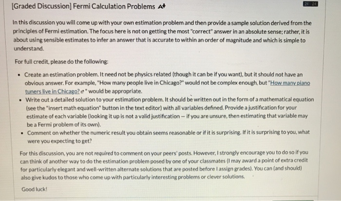 Solved (Graded Discussion] Fermi Calculation Problems At In | Chegg.com