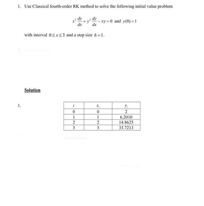 Solved 1. Use Classical fourth-order RK method to solve the | Chegg.com