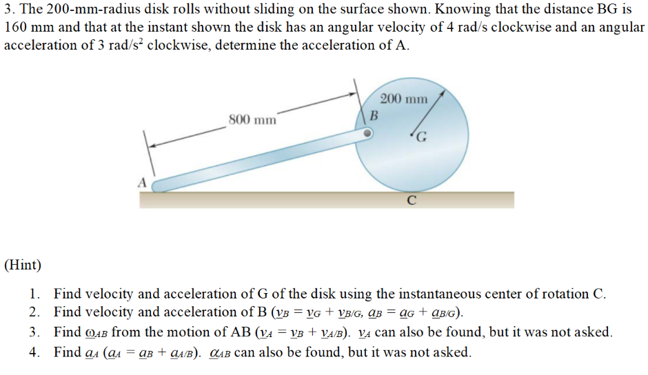 Solved The 200 -mm-radius disk rolls without sliding on the | Chegg.com