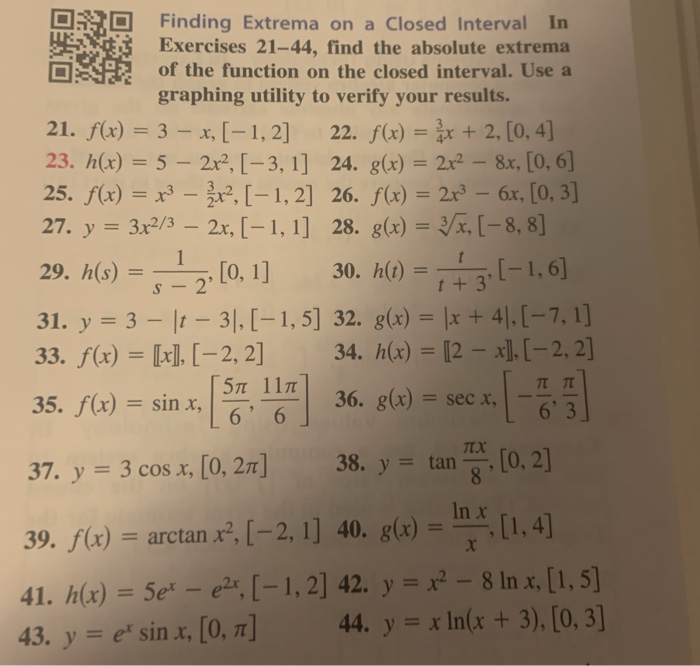 Solved 2, [0, 1] S Finding Extrema on a Closed Interval In | Chegg.com