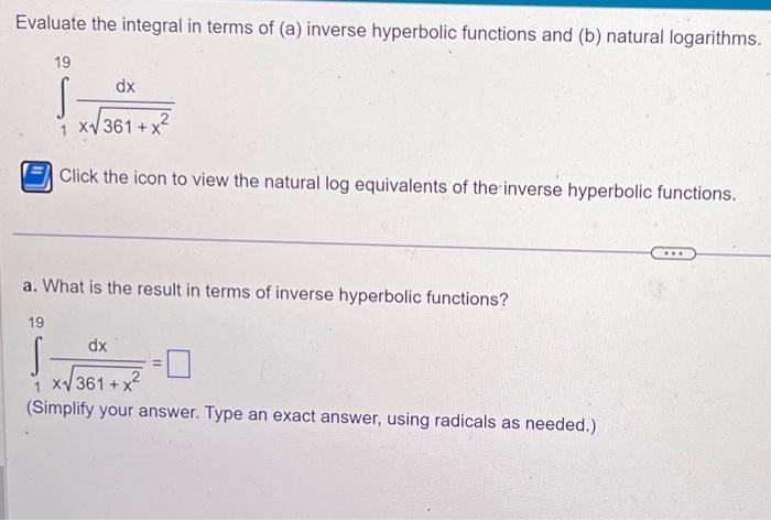 Solved Evaluate the integral in terms of (a) inverse | Chegg.com