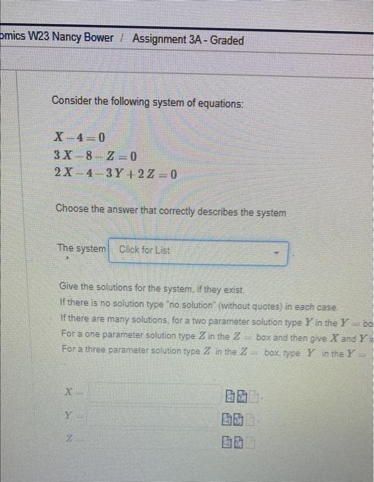 Solved Consider the following system of equations: | Chegg.com