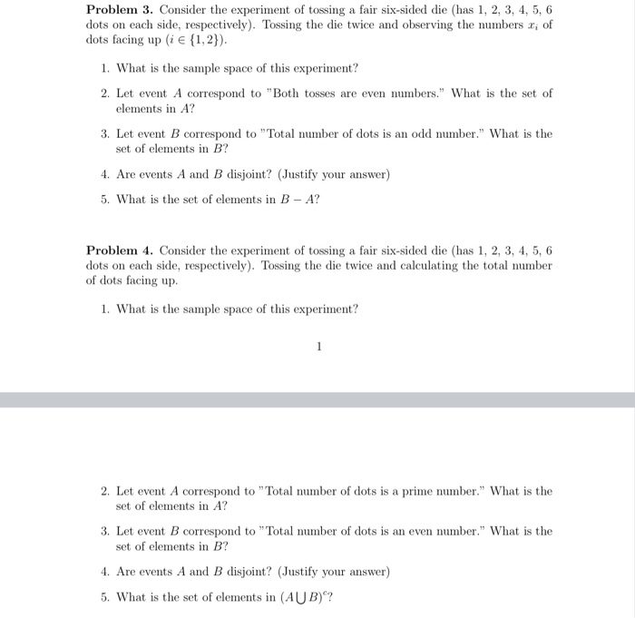 Solved Problem 3. Consider the experiment of tossing a fair | Chegg.com