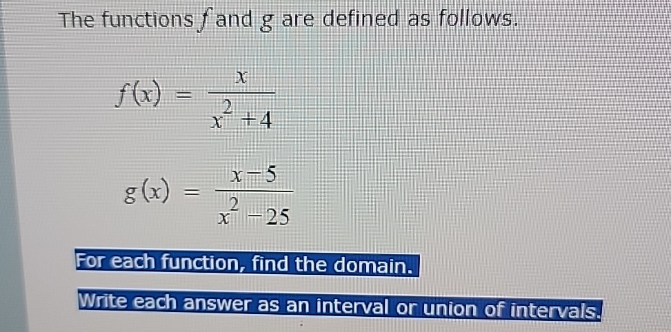 Solved The functions f ﻿and g ﻿are defined as | Chegg.com
