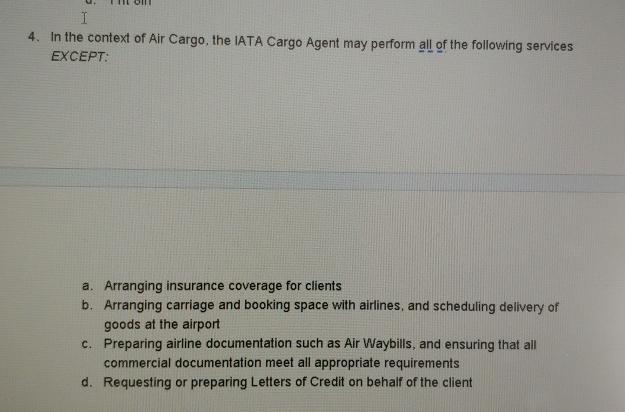 Solved In the context of Air Cargo, the IATA Cargo Agent may | Chegg.com