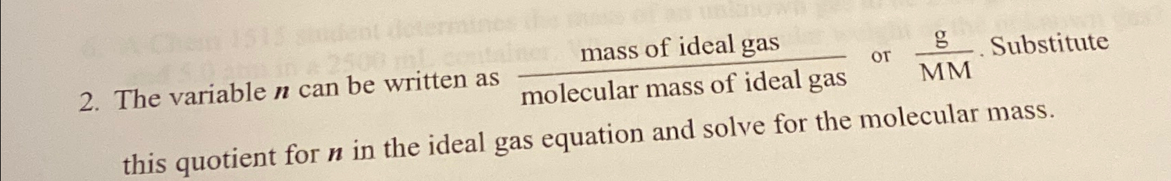 Solved The variable n can be written as ( mass of ideal gas | Chegg.com