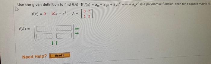Solved Use the given definition to find f(A) : If | Chegg.com