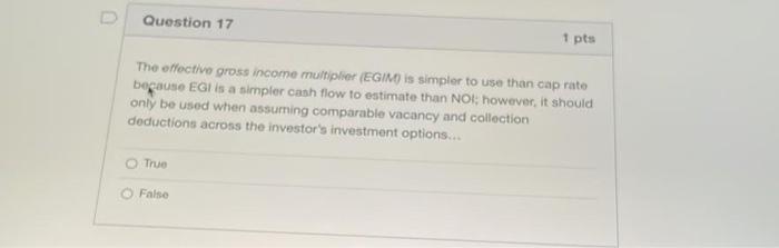 Solved D Question 17 1 pts The effective gross income | Chegg.com