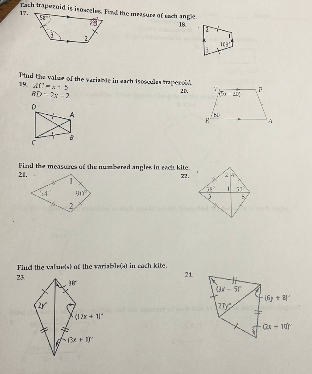 Solved Each trapezoid is isoscelac Find the measure of each | Chegg.com
