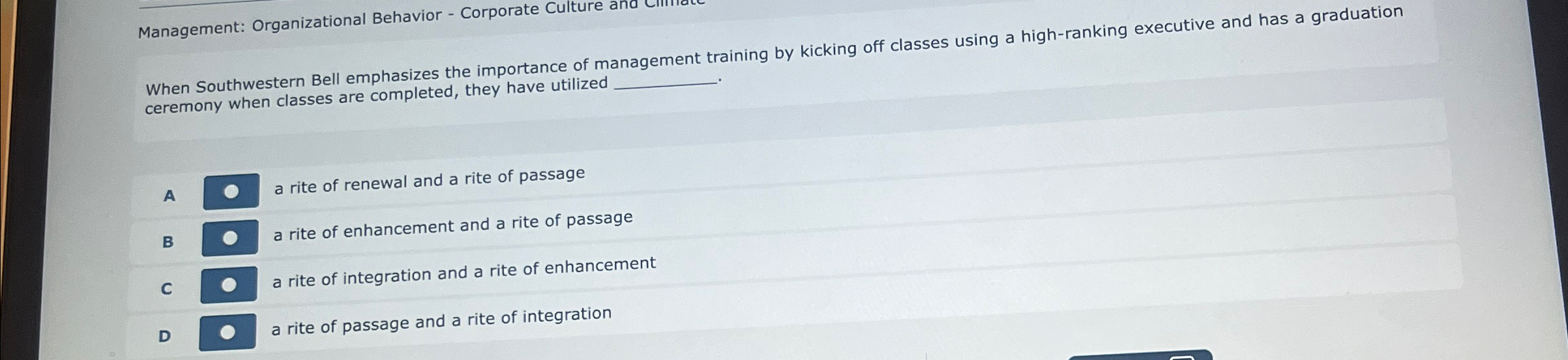 Solved Management: Organizational Behavior - ﻿Corporate | Chegg.com