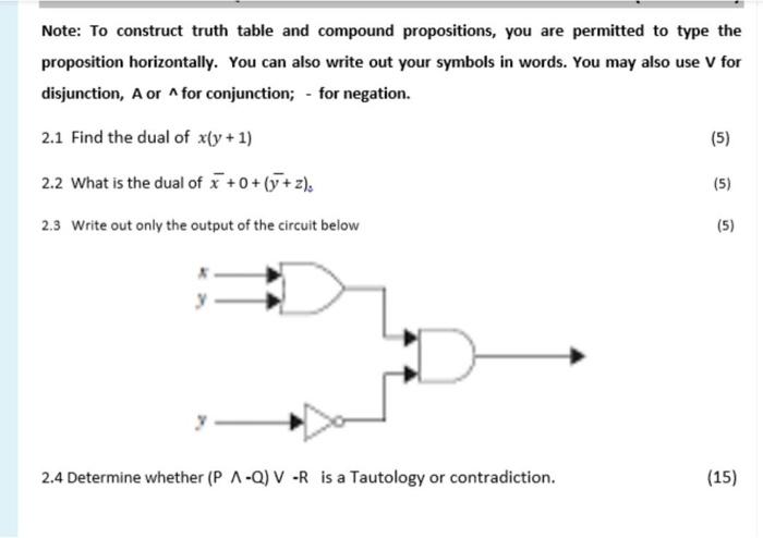 Note To Construct Truth Table And Compound
