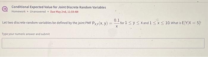 Solved Conditional Expected Value for Joint Discrete Random | Chegg.com
