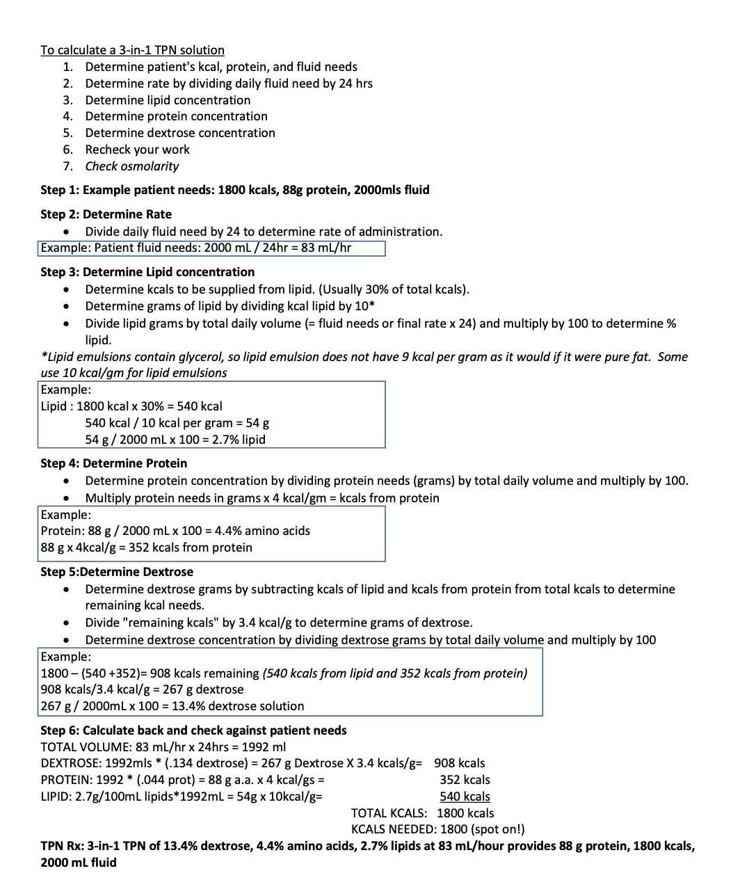 Solved Calculate the customized 3-in-1TPN solution for the | Chegg.com
