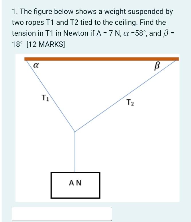 Solved 1. The figure below shows a weight suspended by two | Chegg.com