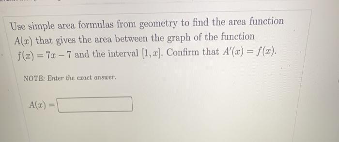 Solved Use simple area formulas from geometry to find the | Chegg.com Solved Use simple area formulas from geometry to find the | Chegg.com
