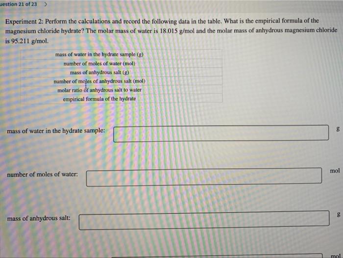 Solved aestion 21 of 23 Experiment 2: Perform the | Chegg.com