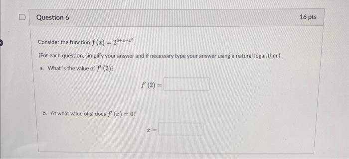 Solved Consider the function f(x)=26+z−x2. (For each | Chegg.com