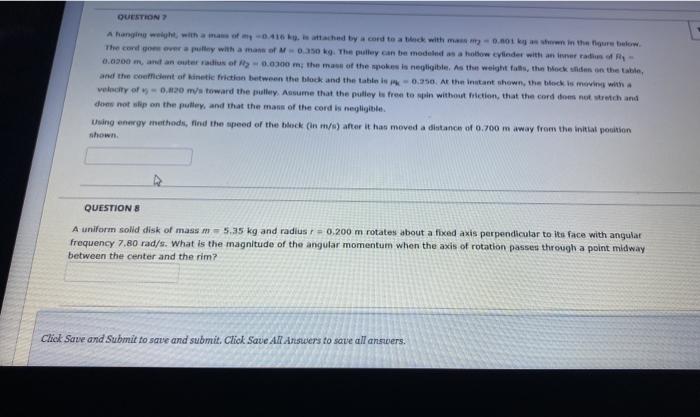 Solved QUESTION 8 A uniform solid disk of mass m=5.35 kg and | Chegg.com