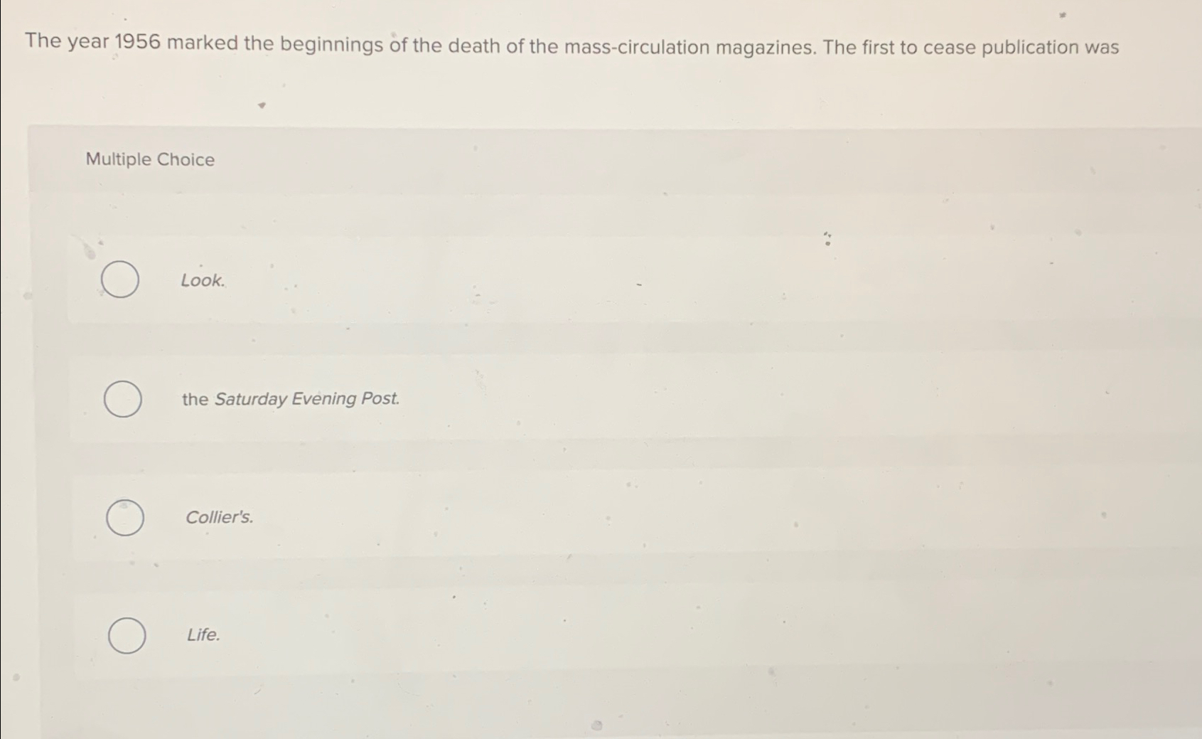 Solved The year 1956 ﻿marked the beginnings of the death of | Chegg.com