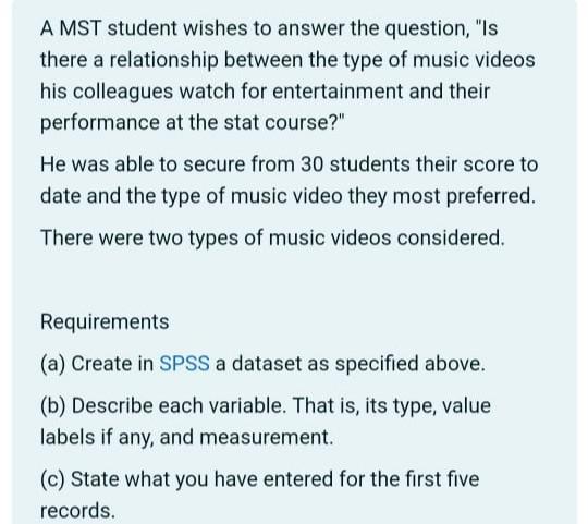 A MST student wishes to answer the question, "Is | Chegg.com