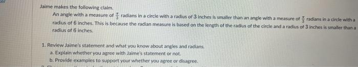 Solved Jaime makes the following claim. An angle with a | Chegg.com