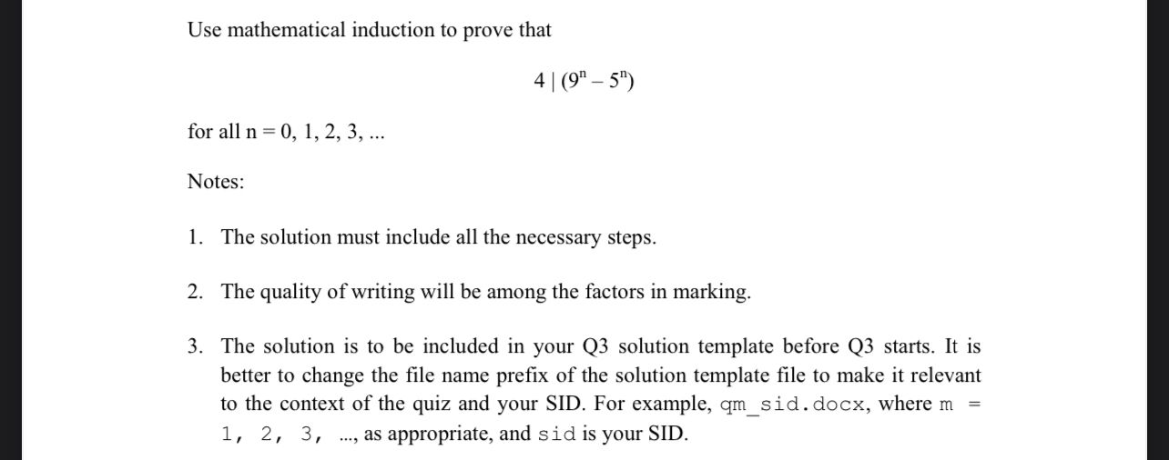 Solved Use mathematical induction to prove that4|(9n-5n)for | Chegg.com