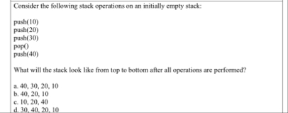 Solved Consider the following stack operations on an | Chegg.com