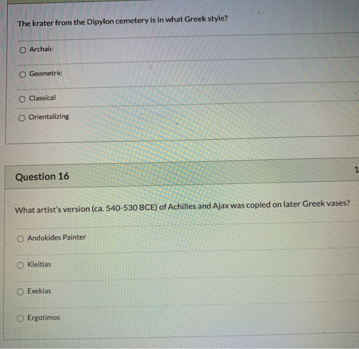 Solved The krater from the Dipylon cemetery is in what Greek | Chegg.com