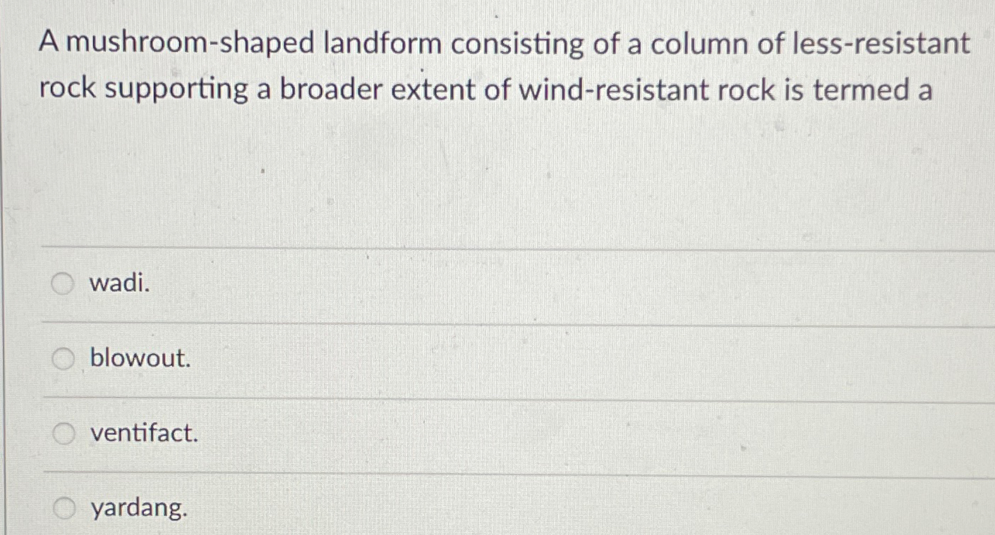 Solved A mushroom-shaped landform consisting of a column of | Chegg.com