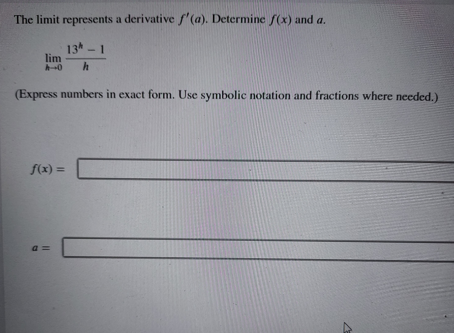 Solved The limit represents a derivative f'(a). ﻿Determine | Chegg.com